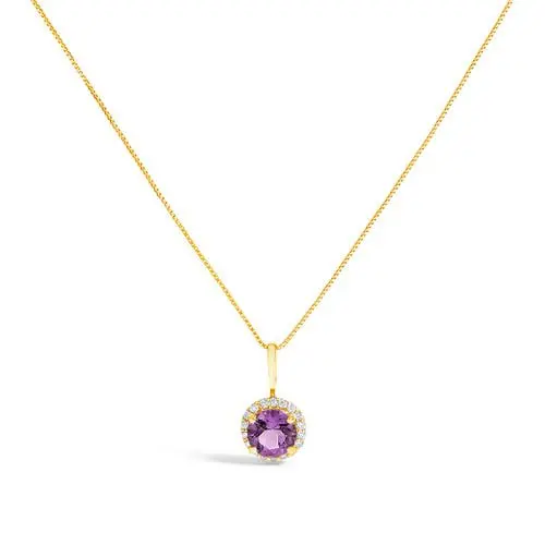 HAUS OF BRILLIANCE 10k Gold Gemstone And Diamond Accent Halo Pendant Necklace - Yellow | Purple Amethyst
